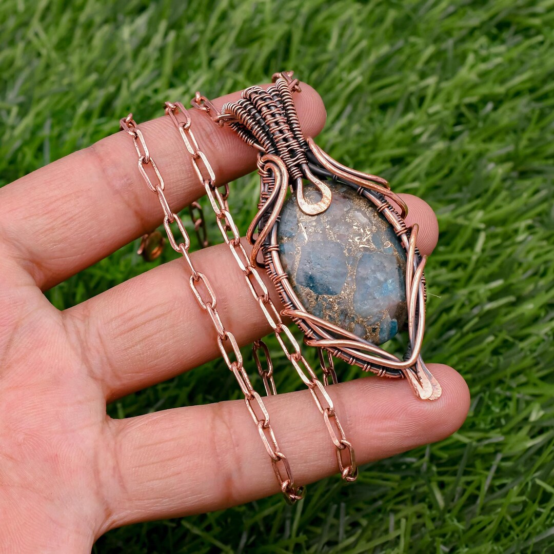 Spiny Copper Apatite Pendant Copper Wire Wrapped Handmade Pendant ...