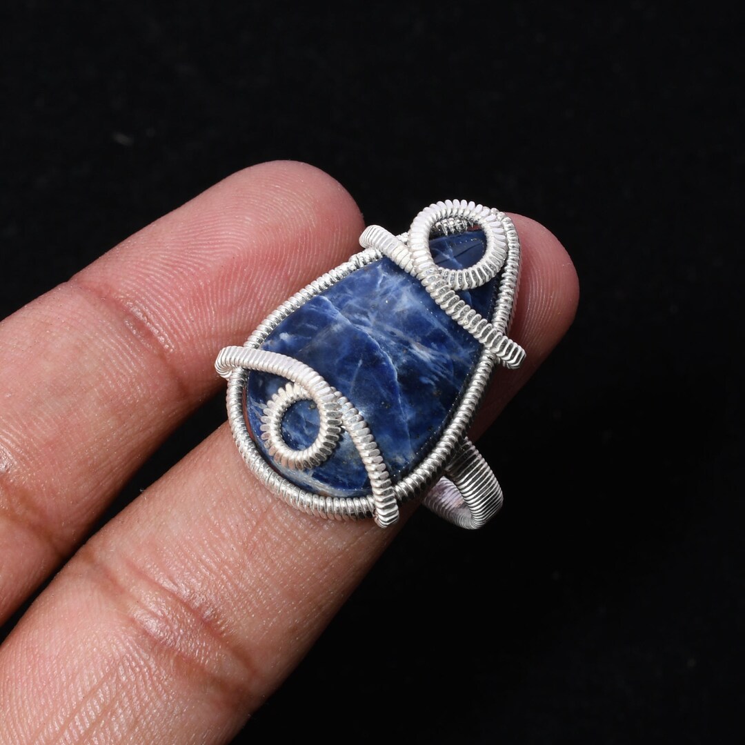Sodalite Rings Gemstone Wire Wrapped Silver Ring Sodalite Ring - Etsy