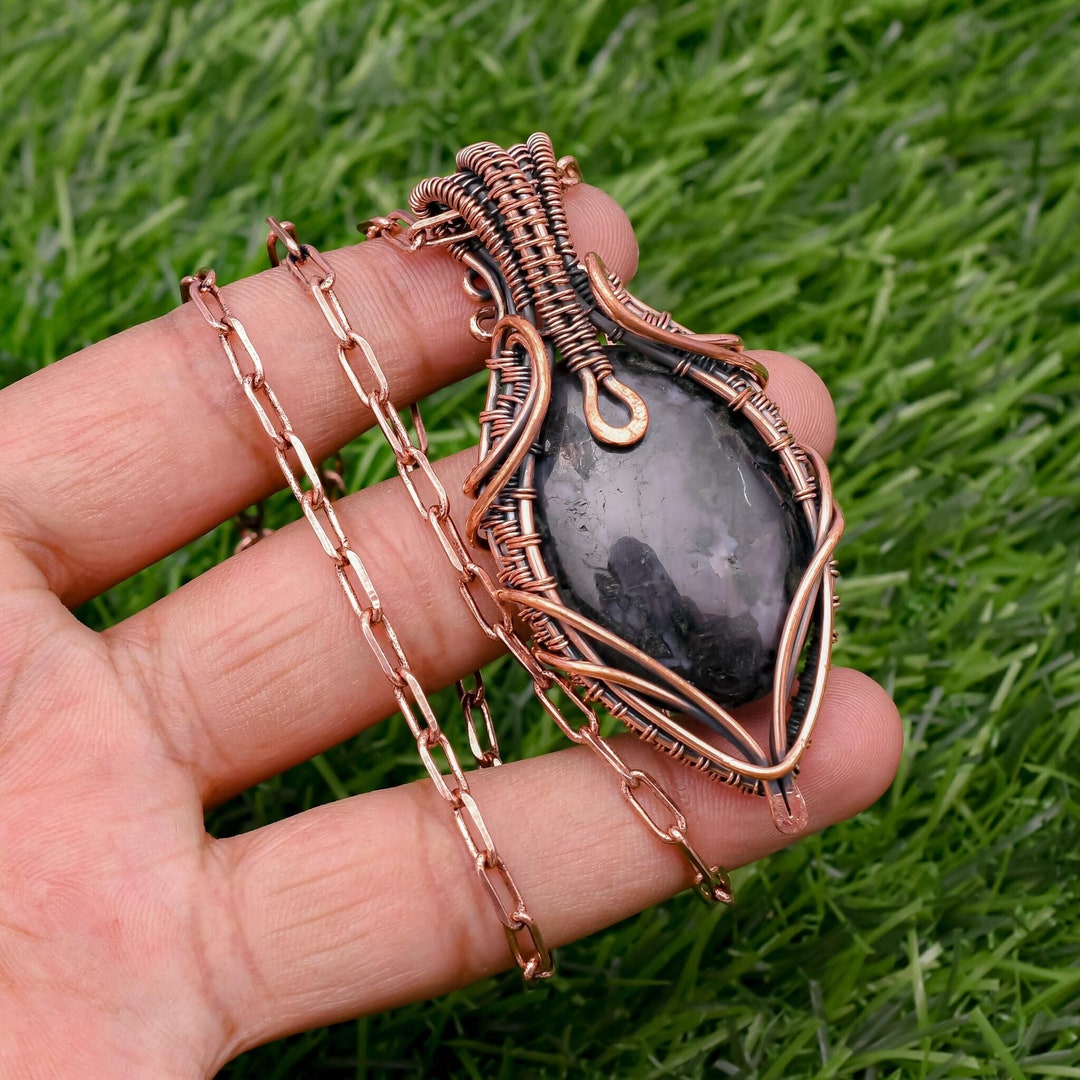 Mystic Merlinite Pendant Necklace: Handmade Copper Wire Wrapped Jewelry ...