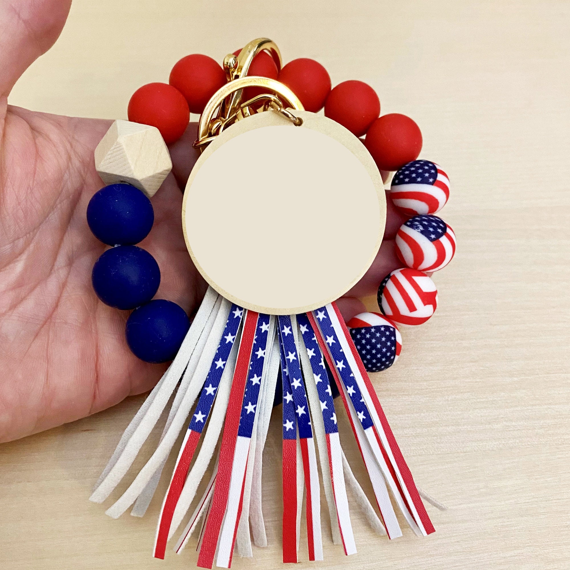 Patriotic Wristlet Keychain, Laserable Disc, Bulk Discount Wood Laser ...