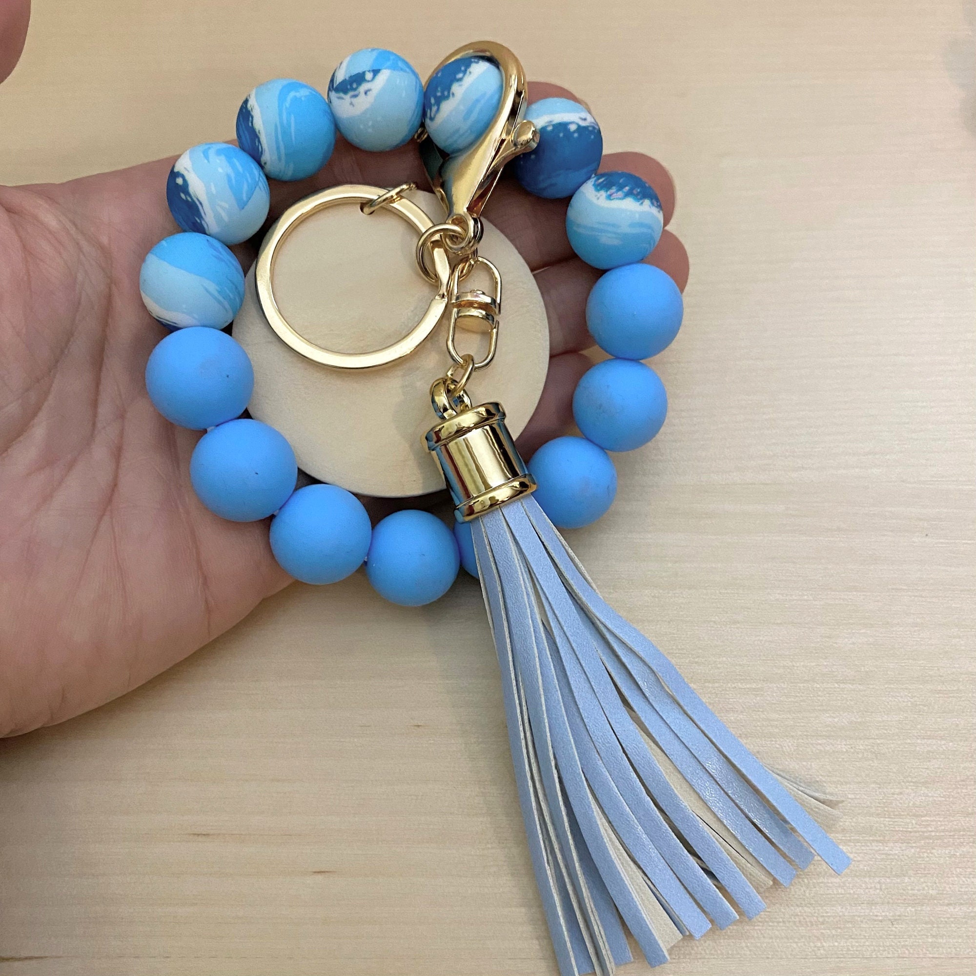 Blue Wristlet Keychain, Laserable Wood Disc, Bulk Discount Laser Blanks ...