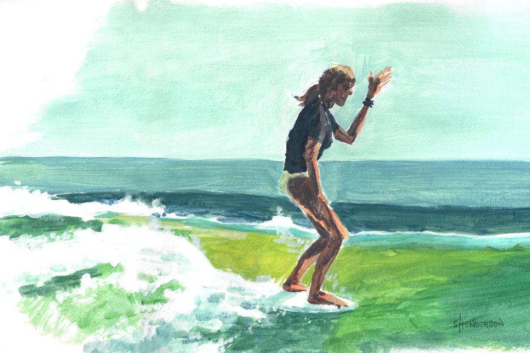 Kaylin Surfing at the Shark Pit, POSTER PRINT, From Original Painting ...