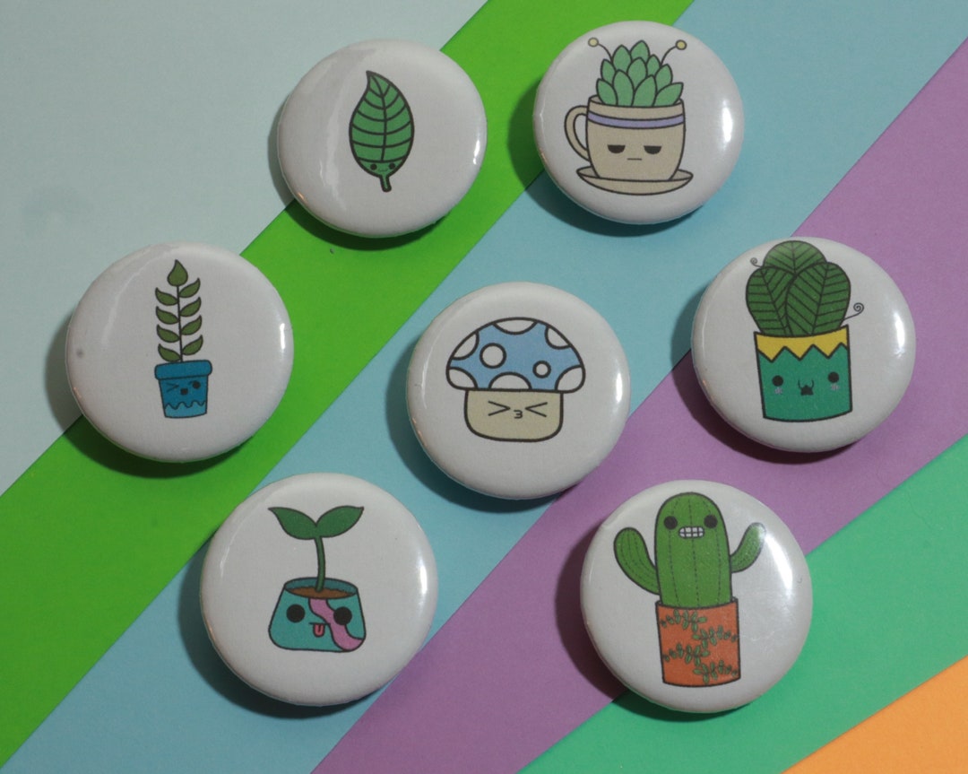 Plant Party Button Pack! Kawaii Button Pack of 7! - Etsy