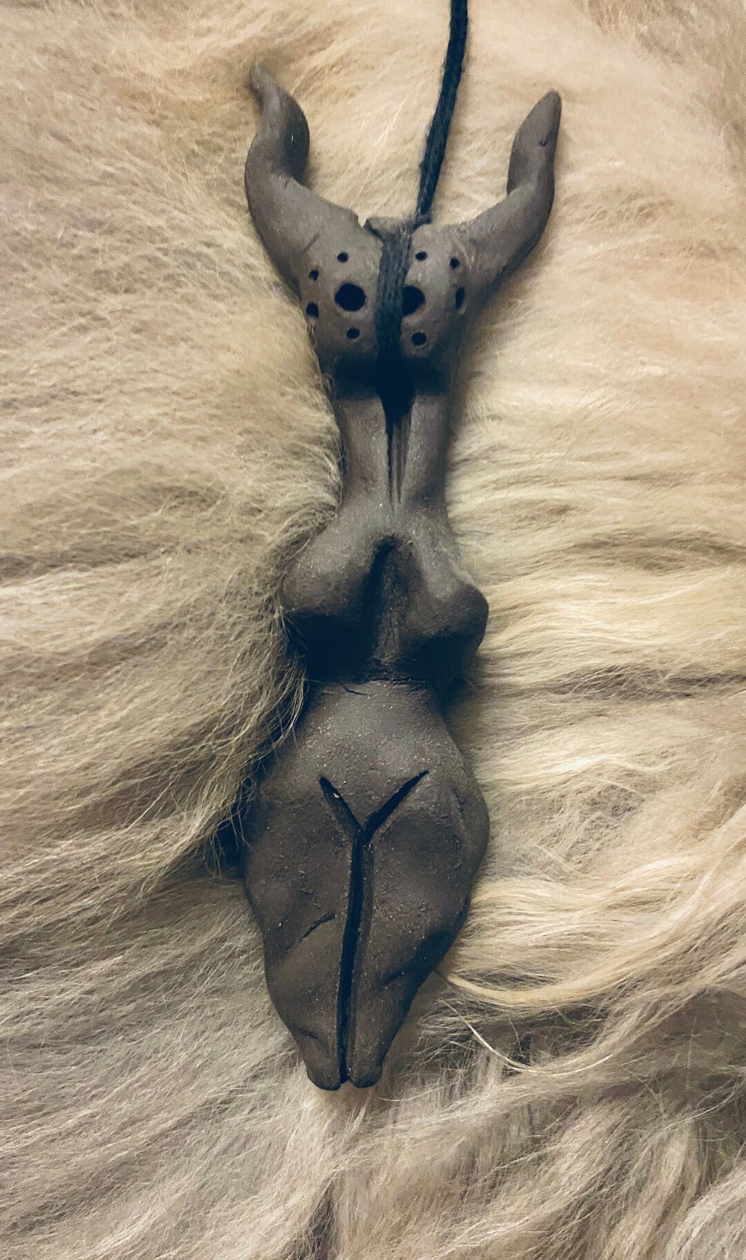 Horned Goddess Idol - Natural Black Clay Handmade Altar Tool - Feminine ...