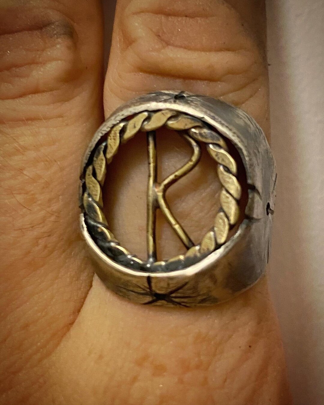 Raidho Rune Signet Ring Sterling Silver and Raw Brass, for Travel ...