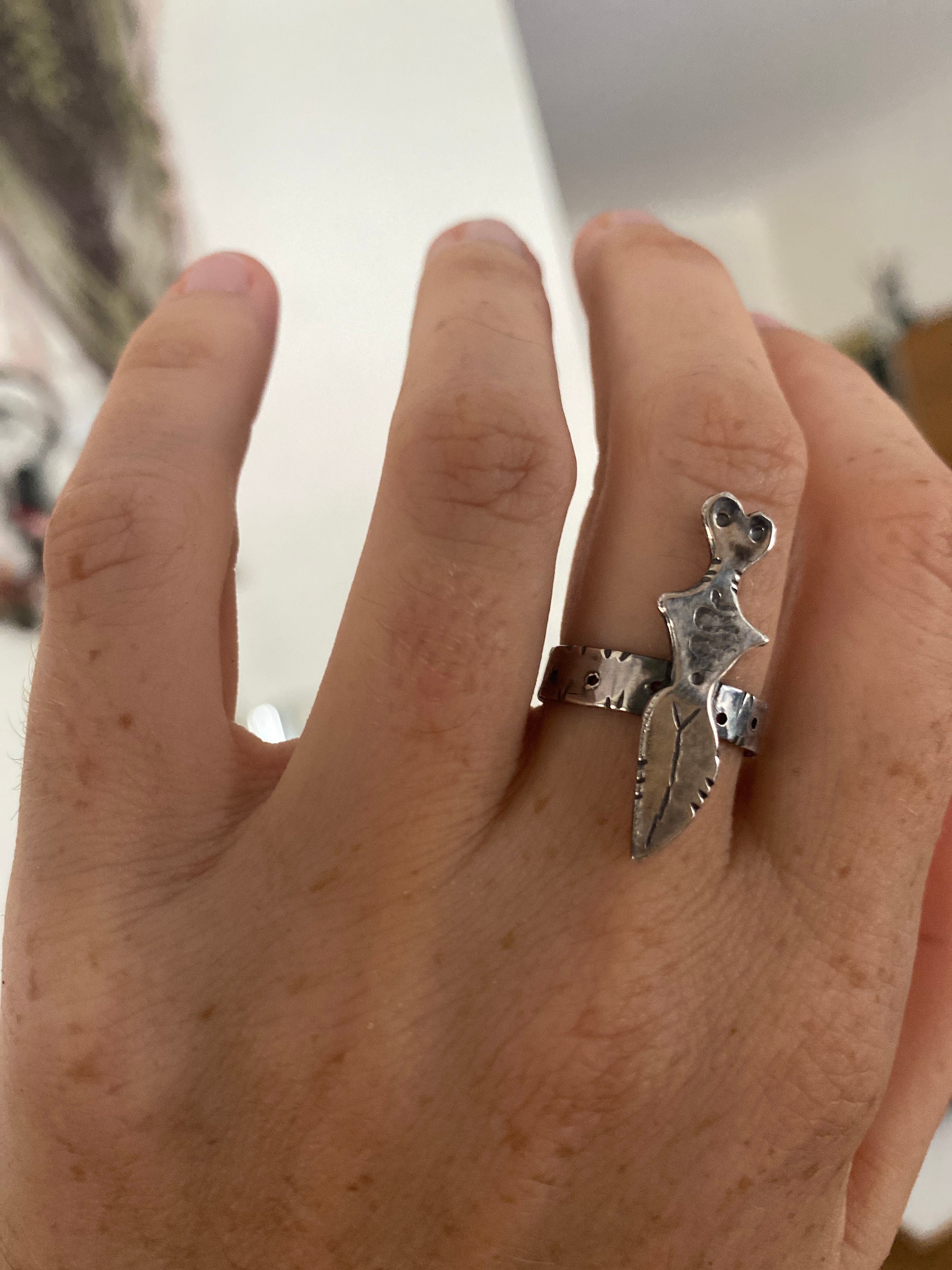 Trypillian Goddess Figure Statement Ring Sterling Silver, Airflow Band ...