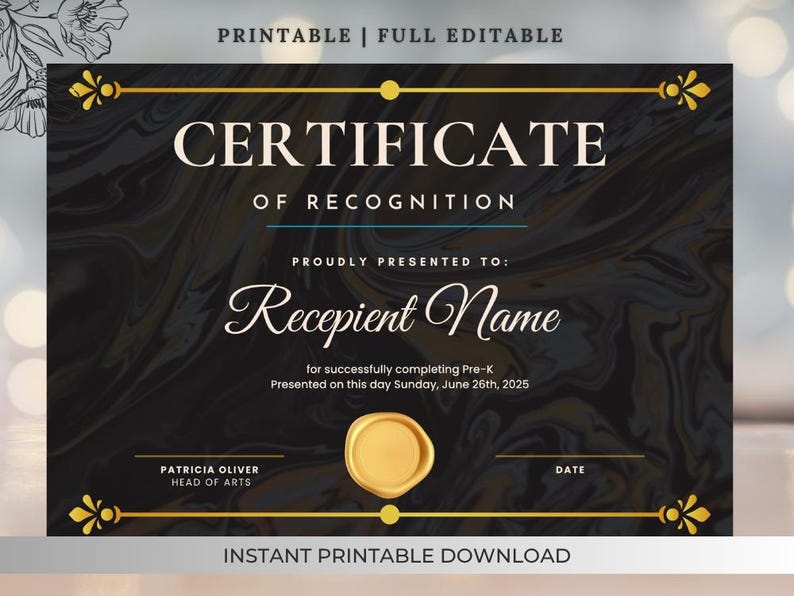 Editable Certificate Template: Achievement Award, Graduation, Employee ...