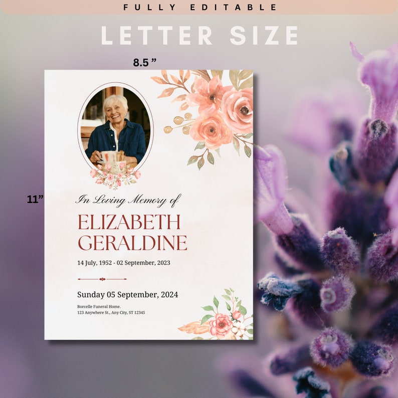 Editable Funeral Program Template, Customizable Memorial Service ...