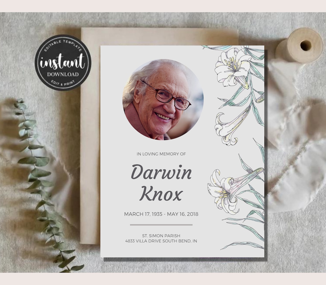 Editable Funeral Program Template, Customizable Memorial Service ...