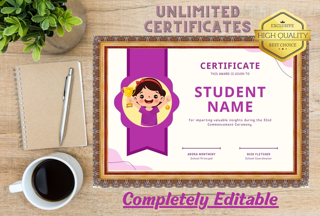 Editable Kids Award Certificate Template, Student Achievement (canva ...
