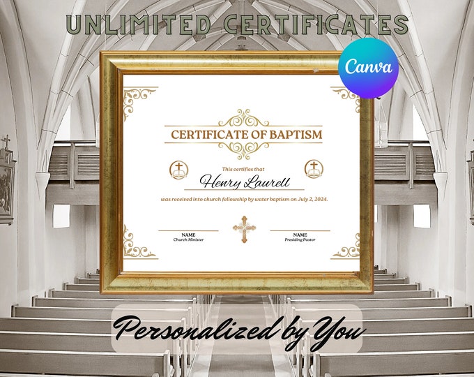 Editable Baptist Ordination Certificate Template, Church Keepsake ...