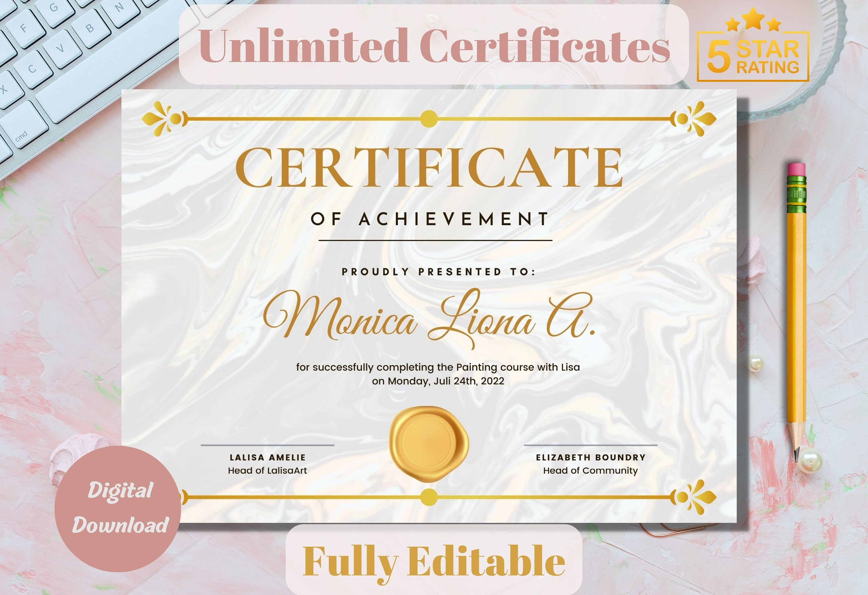 Unlimited Certificate of Achievement, Acommplishment, Custom Gold ...