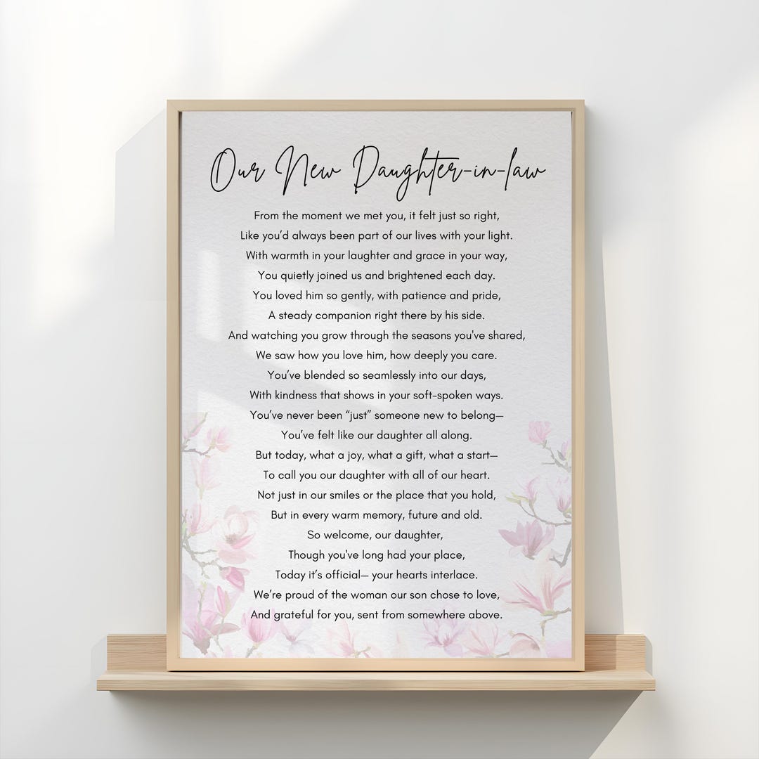 To Our Daughter in Law Poem – Sentimental Wedding Gift From Parents to ...