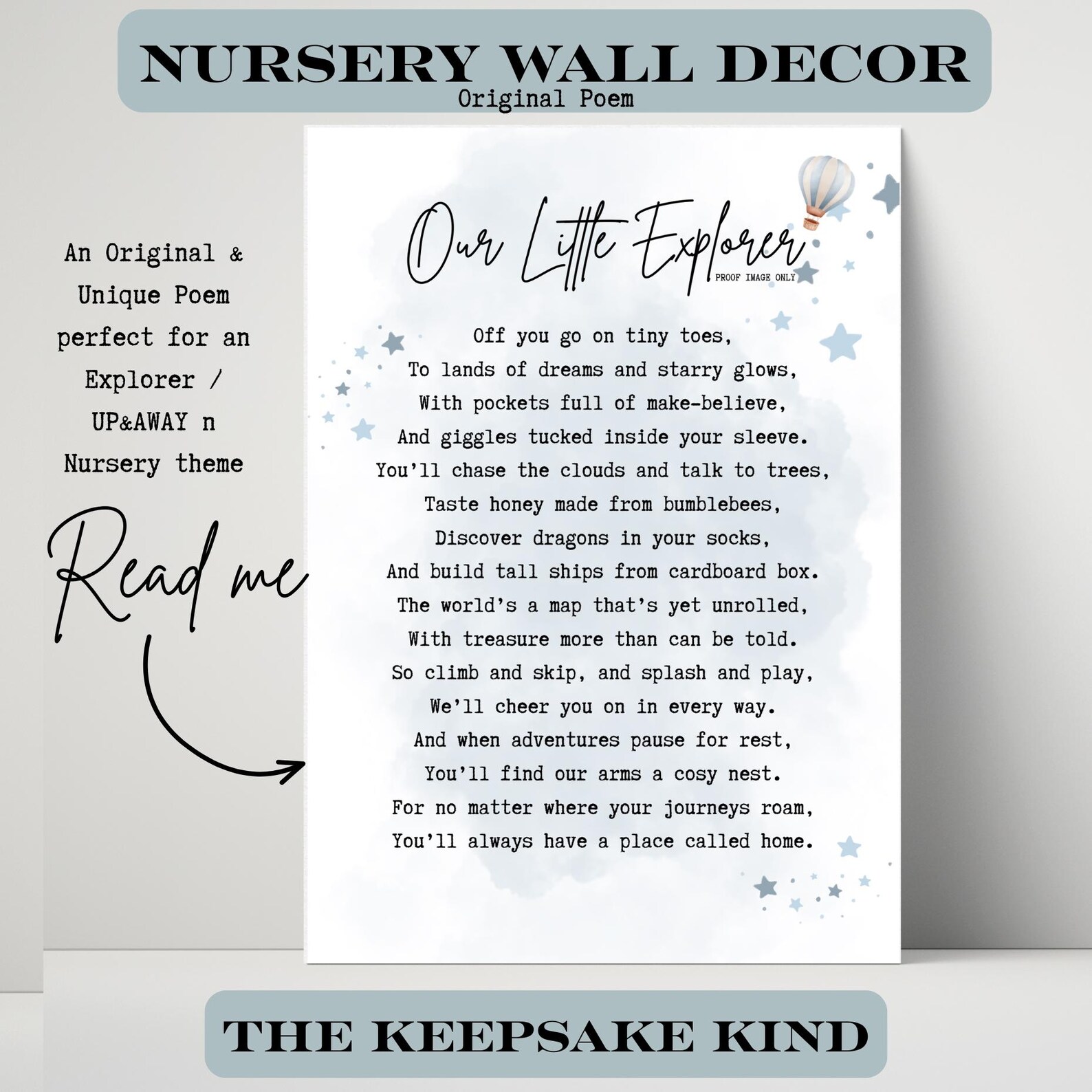 Little Explorer Nursery Poem Print | Hot Air Balloon Baby Wall Art | up ...