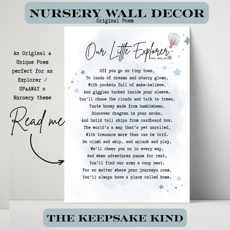 Little Explorer Nursery Poem Print | Hot Air Balloon Baby Wall Art | up ...