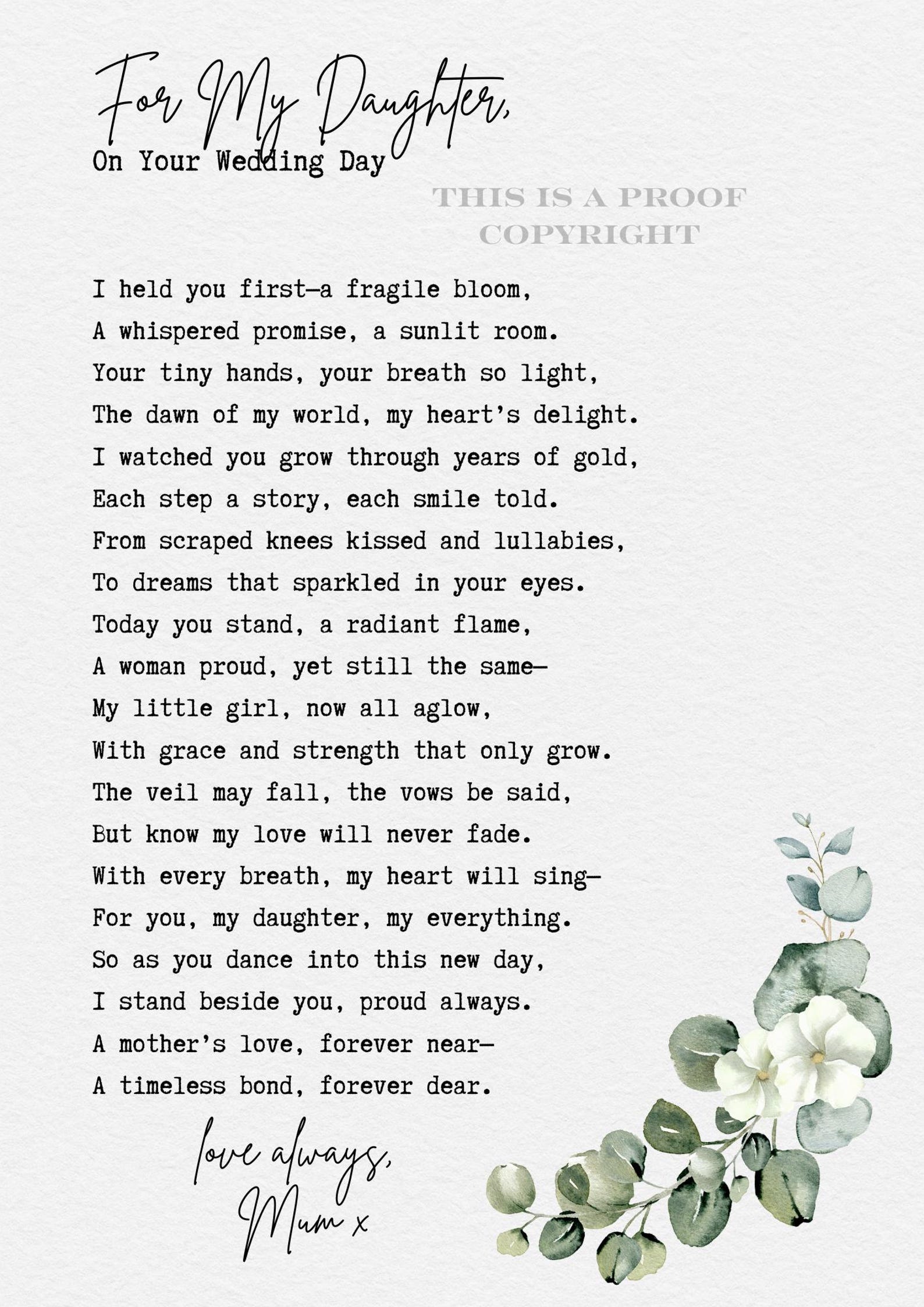 Mother to Daughter Wedding Poem: Sentimental Wedding Reading (digital ...