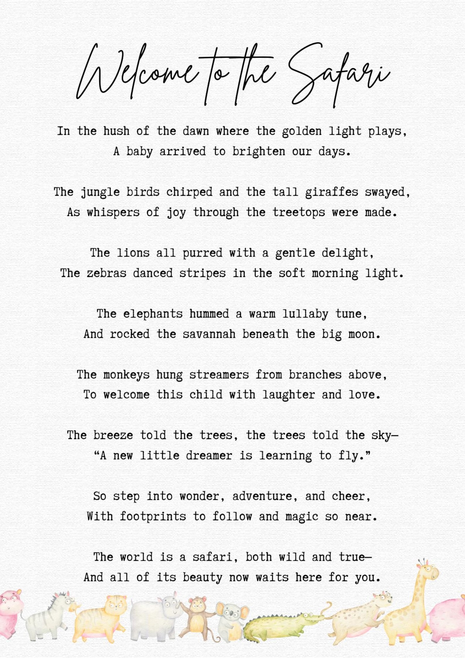 Welcome to the Safari Nursery Poem Print – Safari Baby Room Wall Art ...