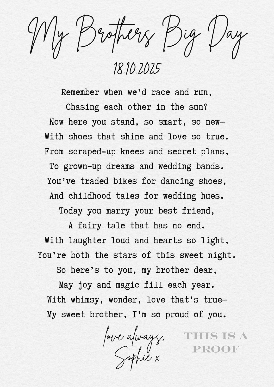Brother's Wedding Poem Gift: Sentimental Wedding Reading (CANVA Digital ...