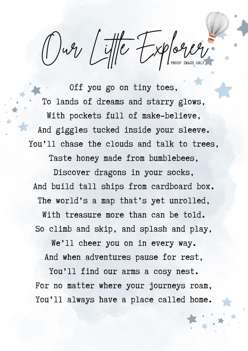 Little Explorer Nursery Poem Print | Hot Air Balloon Baby Wall Art | up ...