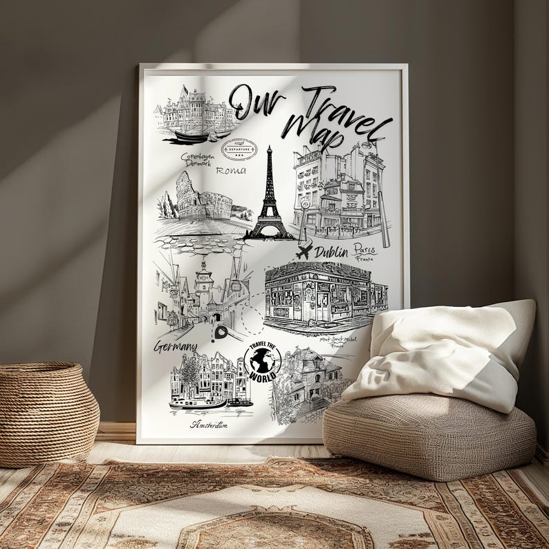 Custom Travel Map Print – Personalized World Trip Tracker, Couple Gift ...
