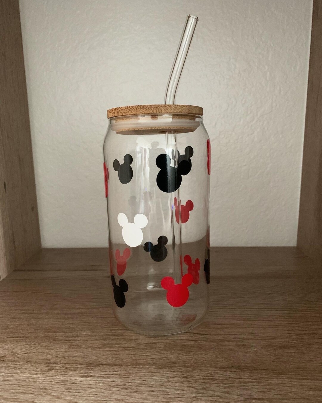 16 Oz. Mickey Mouse Glass Cup Cute Glass Cup With Lid and - Etsy