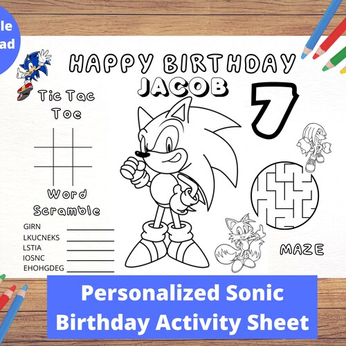 10 Printable Sonic Coloring Page for Birthday Personalized - Etsy