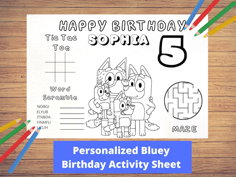 Personalized Printable Bluey Activity Sheet Party Coloring - Etsy Australia