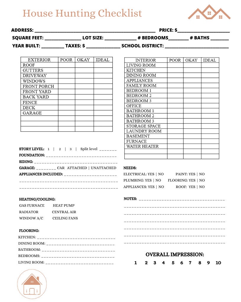 Customizable House Hunting Checklist - Etsy