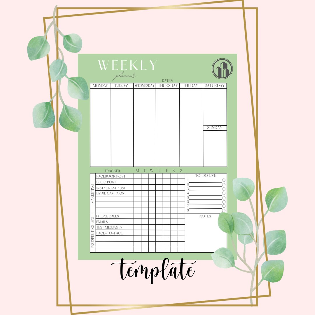 Customizable Green Real Estate Weekly Planner - Etsy