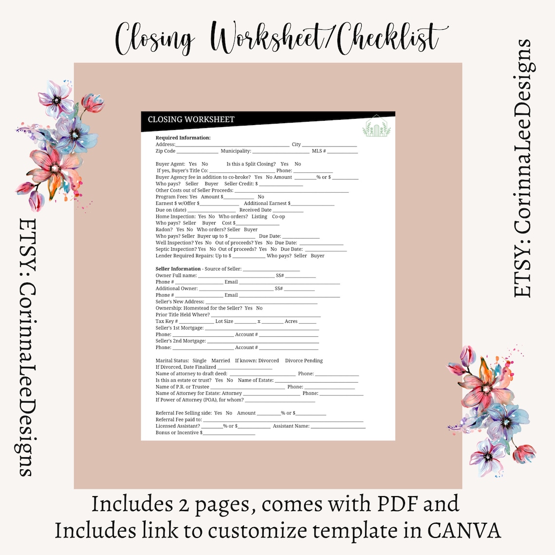Real Estate Closing Worksheet Checklist/template - Etsy