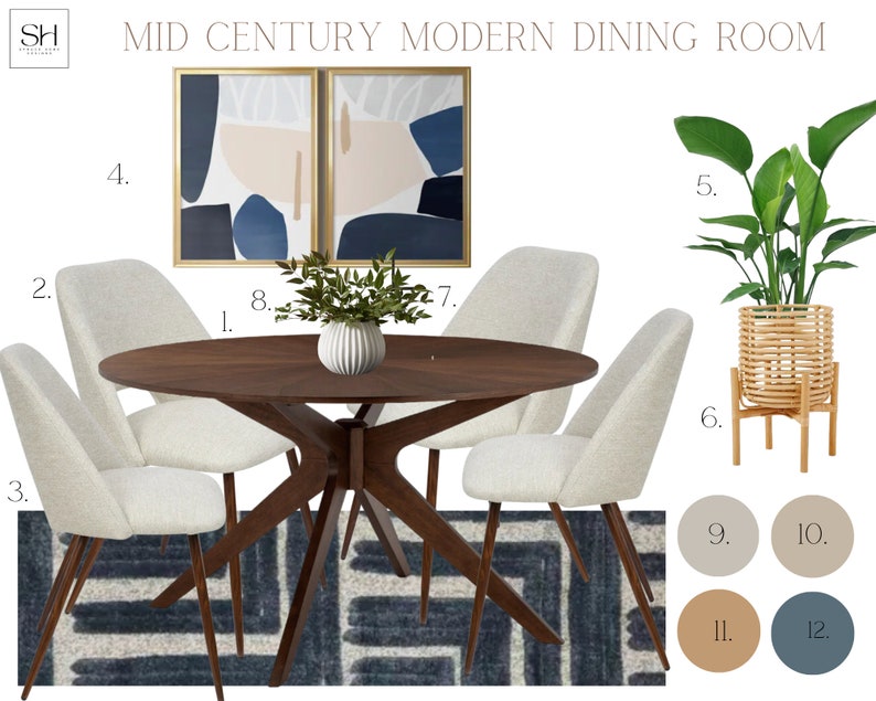 Mid Century Modern Dining Room Design | E-design | Pre-designed ...