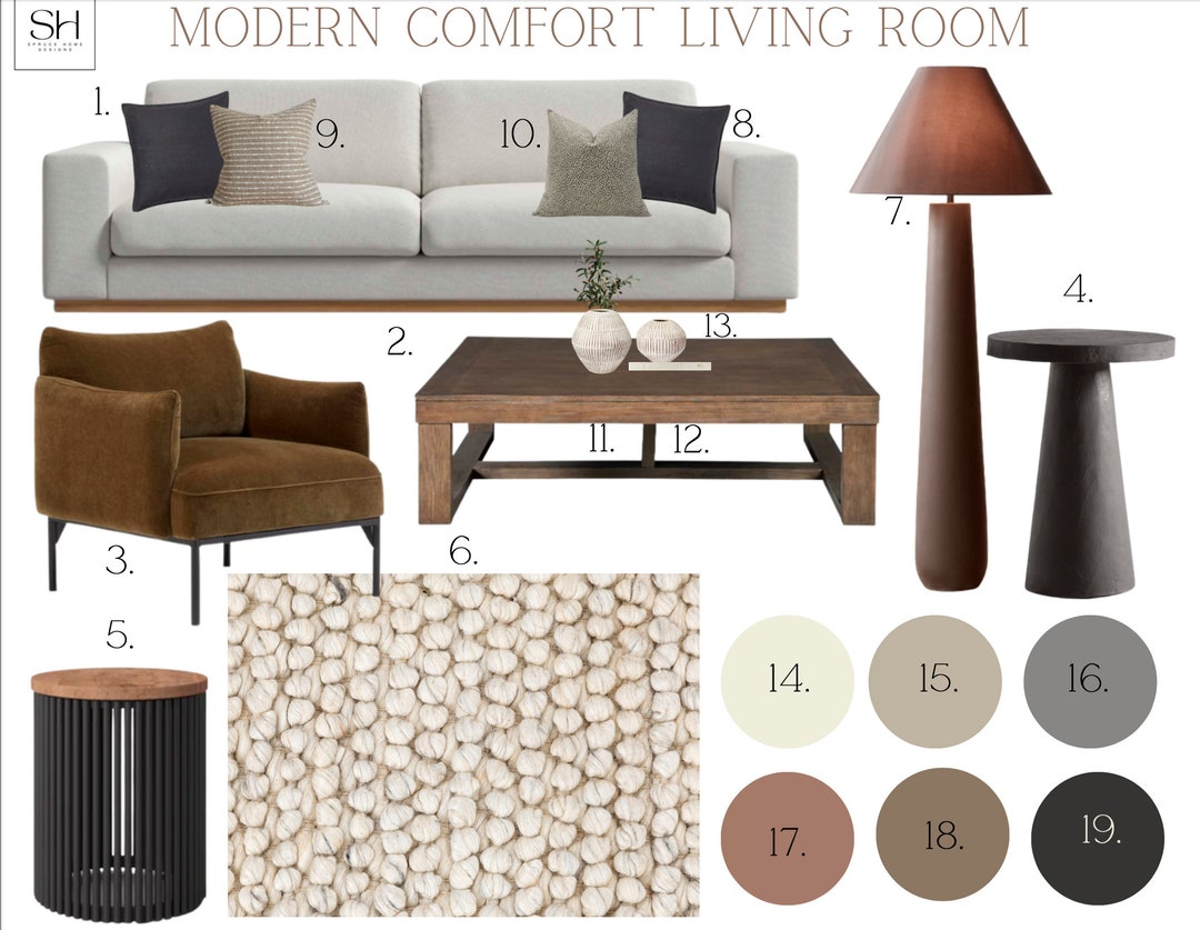 Modern Comfort Living Room Design | E-design | Pre-designed Interior ...
