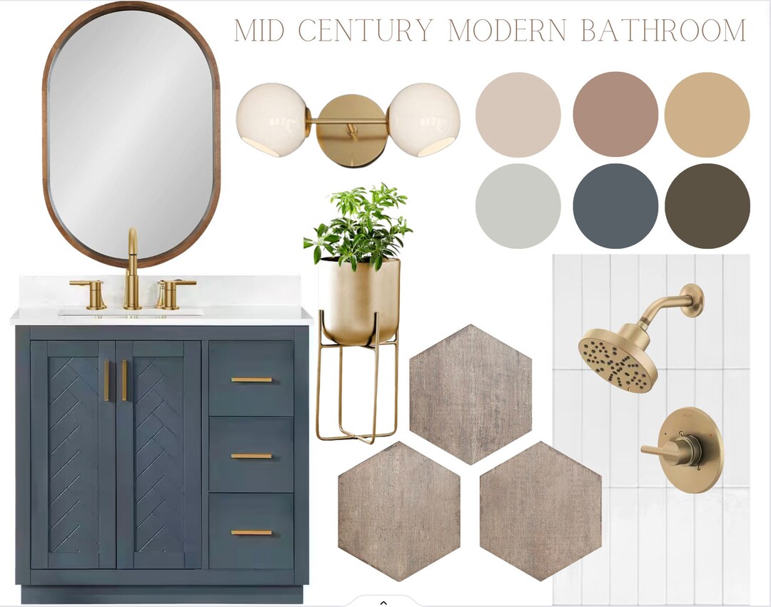 Mid Century Modern Bathroom Design | E-design | Pre-designed Interior ...