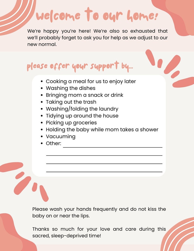 Postpartum Visitors Support Guide, Postpartum Printable, Postpartum ...