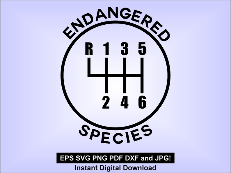 Endangered Species - Manual Stick Shift SVG PNG - Instant Digital ...
