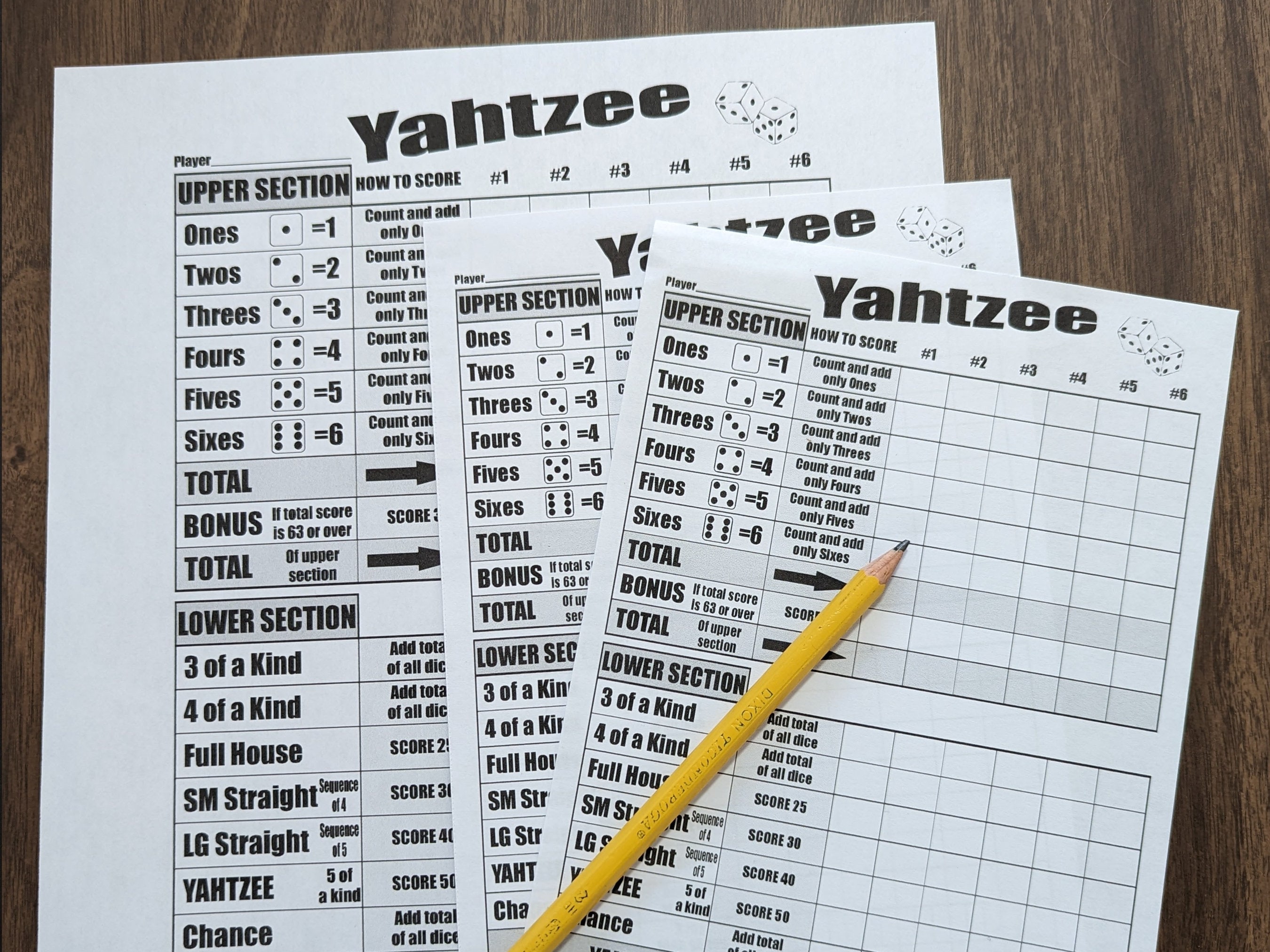 Yahtzee Printable Score Cards - Yahtzee Score Sheets - Yahtzee Score ...