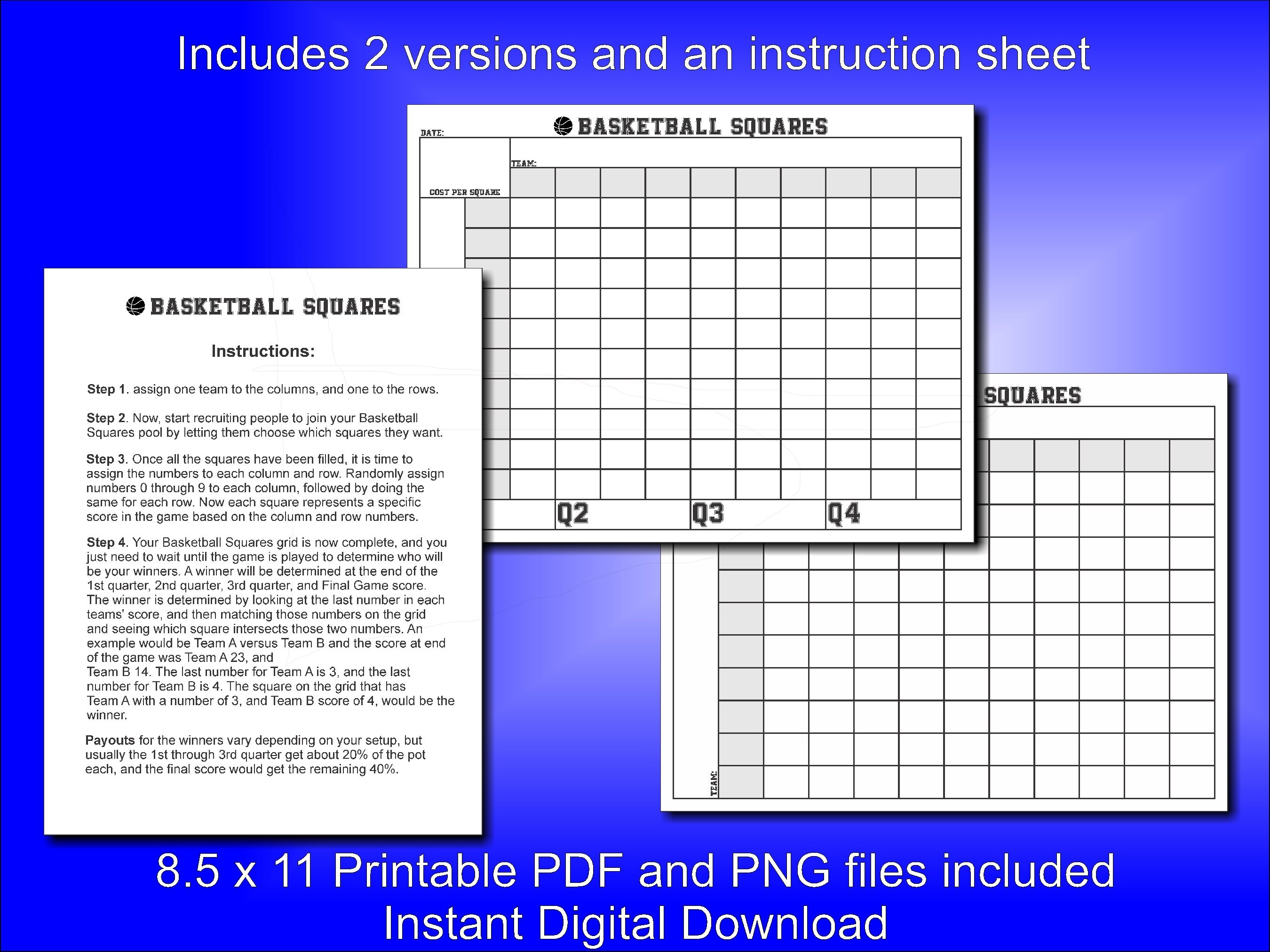 Basketball Squares Printable Basketball Grid Basketball Bet printable ...