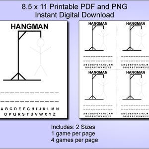 Hangman Printable Game - Pdf - Png - Digital Download - Family Game - Childrens Game ...