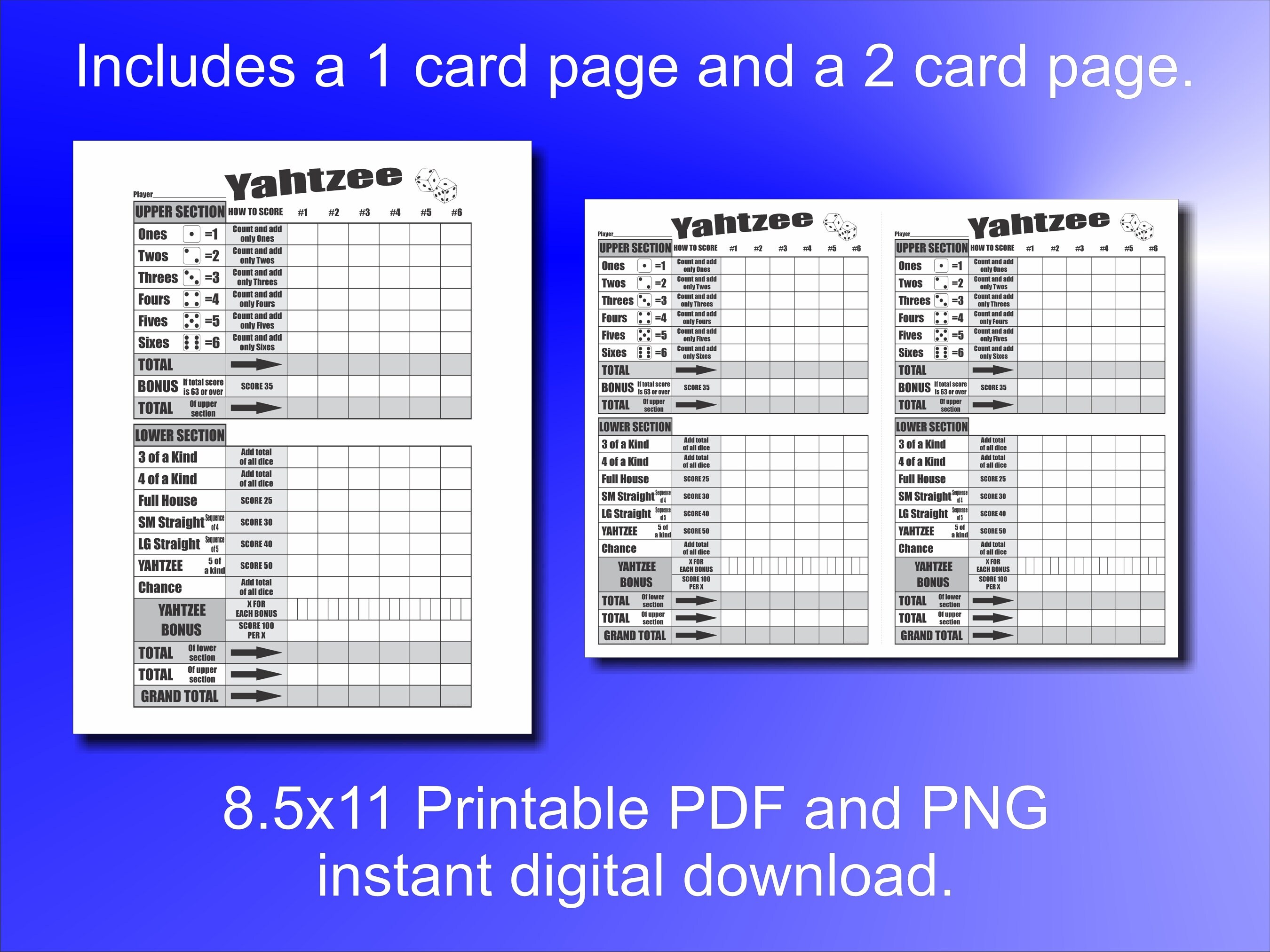Yahtzee Printable Score Cards - Yahtzee Score Sheets - Yahtzee Score ...