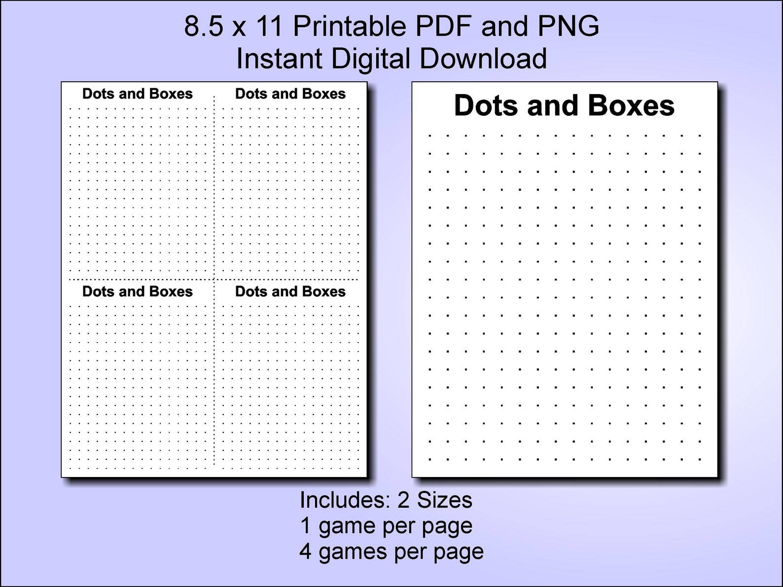 Dots and Boxes Printable Game Pdf Png Digital Download Family Game ...