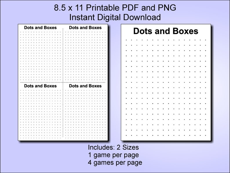 Dots and Boxes Printable Game Pdf Png Digital Download Family Game ...