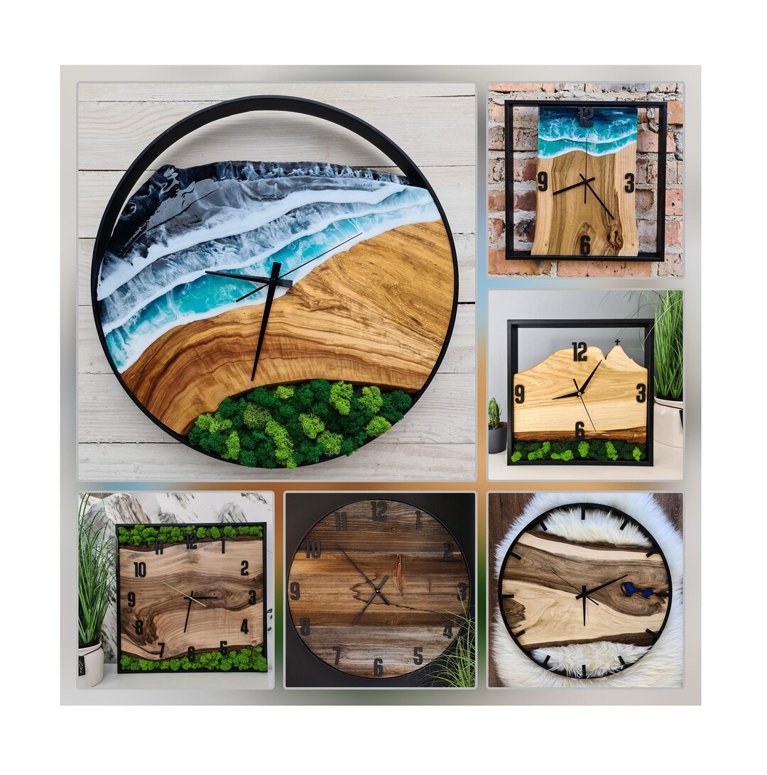 Handmade Wooden Oak Clock, Frame Clock, Metal Wall Clock, Farmhouse ...