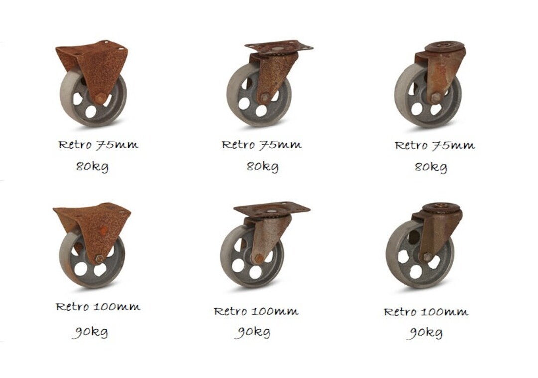 Rusty 75mm / 100mm Cast Iron Furniture Wheel, Rustic Industrial Vintage ...