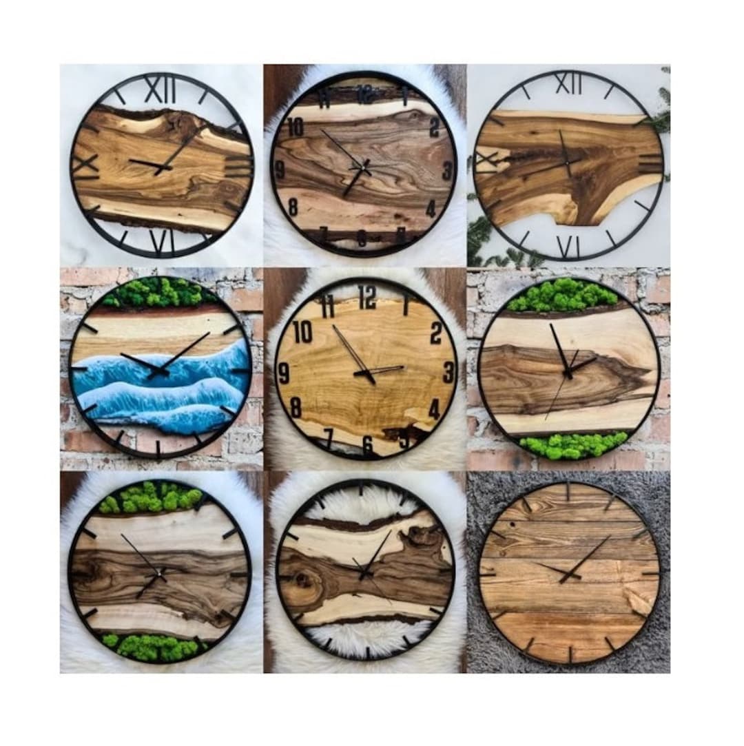 Wooden Oak Clock, Frame Clock, Metal Wall Clock, Farmhouse Clock ...