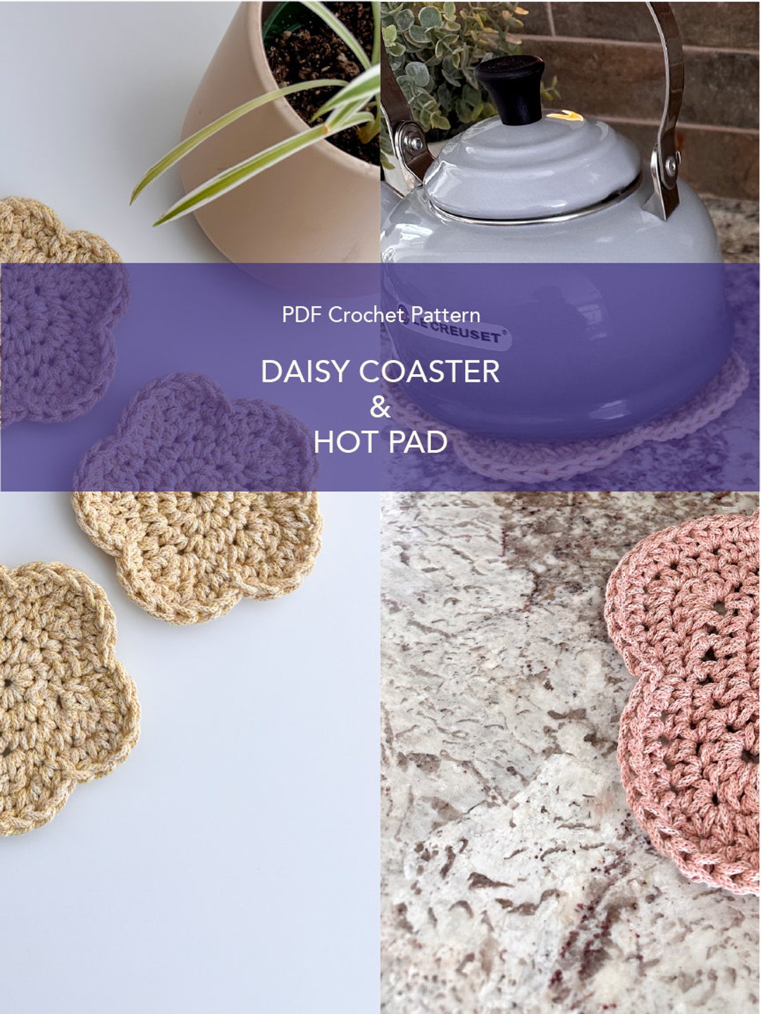 Daisy Hot Pad & Coaster Crochet Pattern Bundle | 2 in 1 | PDF PATTERN ...