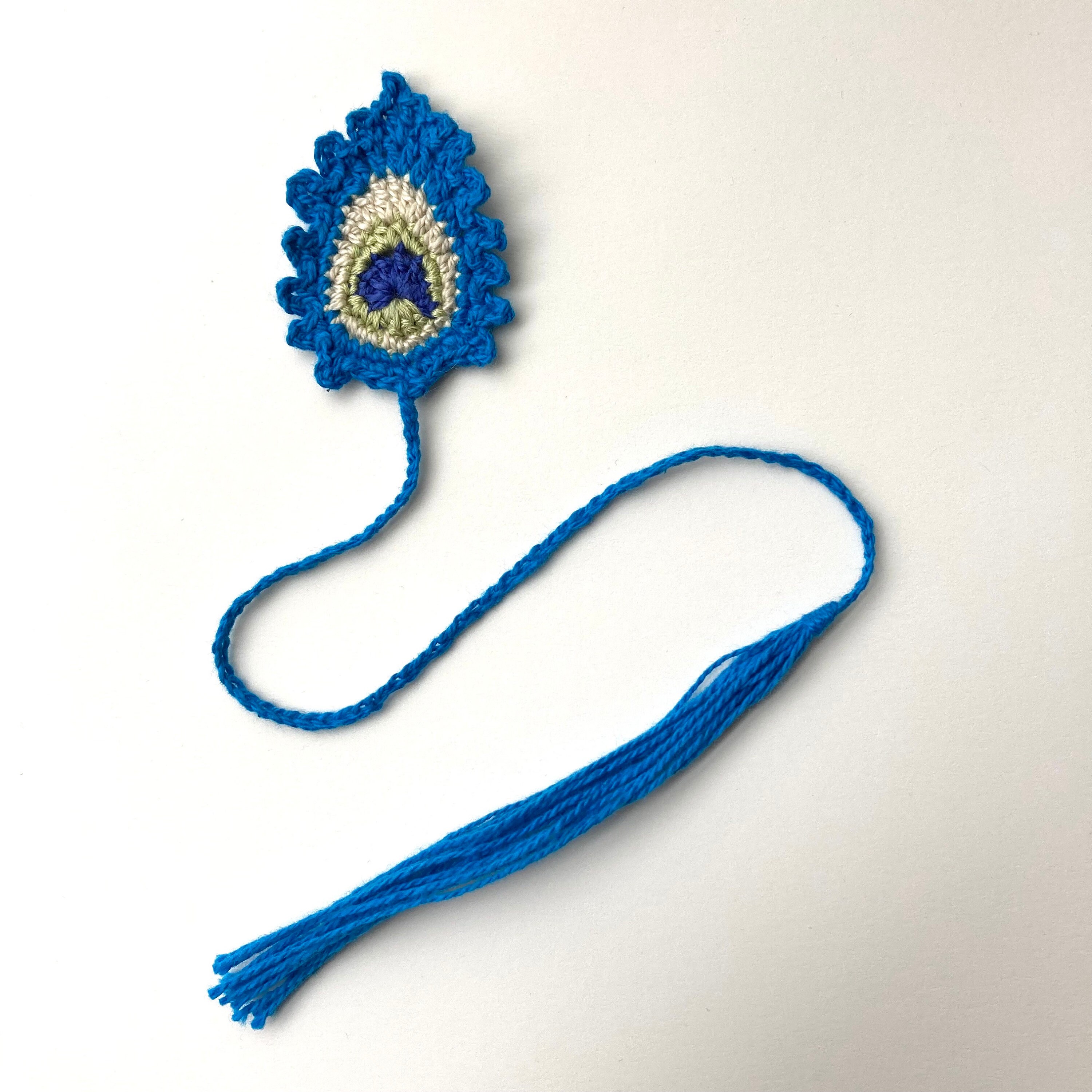 Handmade Crocheted Peacock Feather Bookmark, Crocheted Bookmark, Blue ...