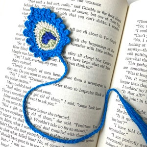 Handmade Crocheted Peacock Feather Bookmark, Crocheted Bookmark, Blue ...