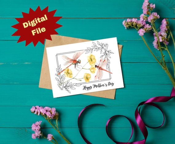 Printable Dragonfly Mother's Day Card Happy Mother's | Etsy