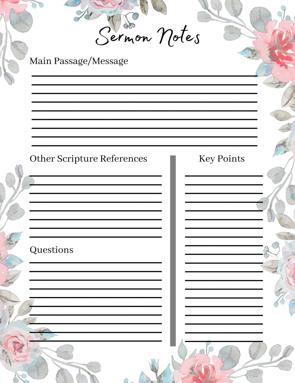 Printable Prayer Journal, Flower Prayer Journal, Sermon Notes Digital ...
