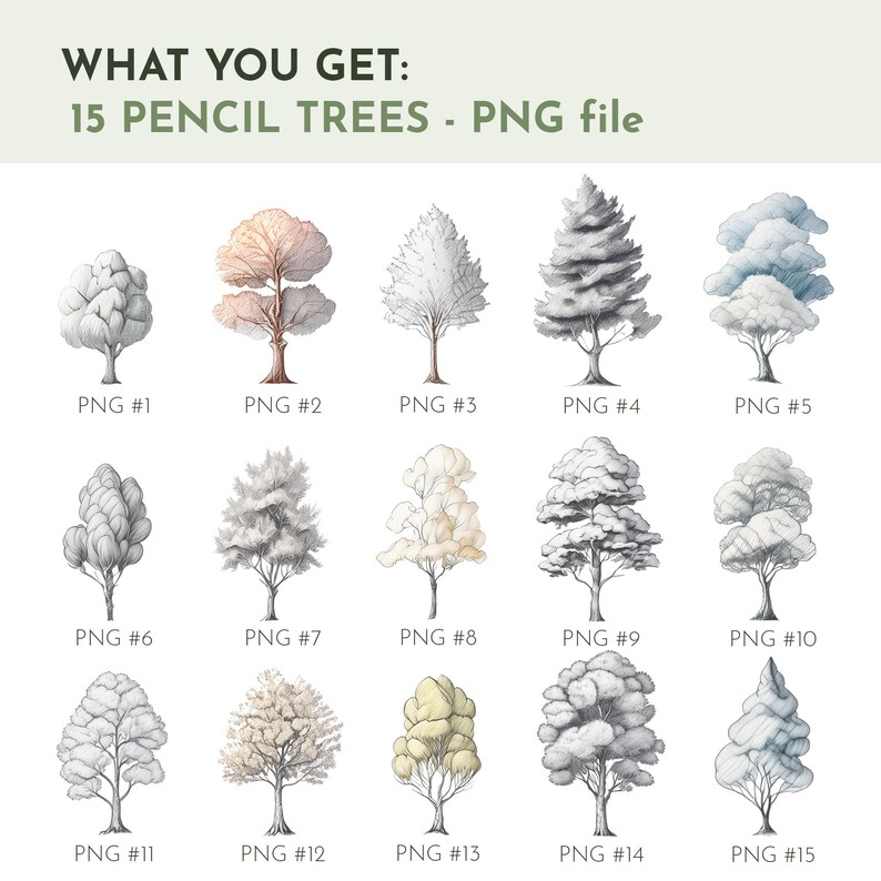 Photoshop Brush Set PENCIL TREES Abr + Png + Jpg / Illustration Pack ...